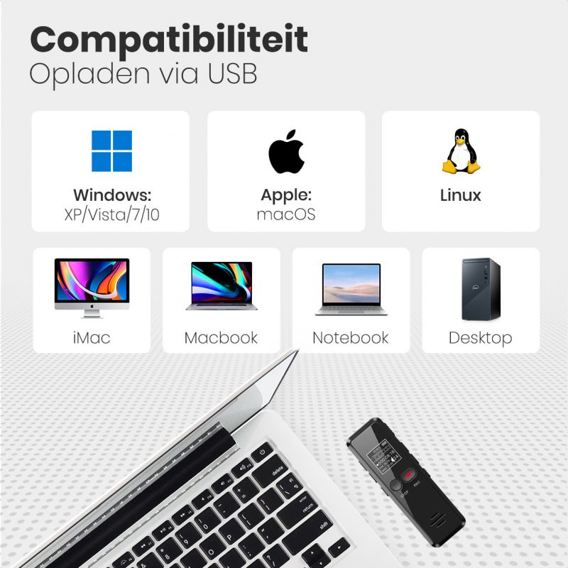 Bestel Digitale Voice Recorder - 8GB opslag - Zwart | Auronic