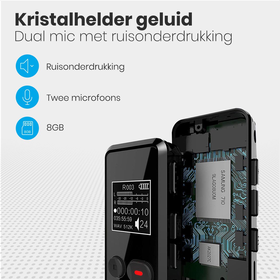 Bestel Digitale Voice Recorder - 8GB opslag - Zwart | Auronic